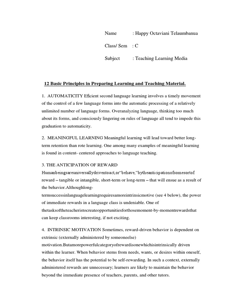 12 Principles of Effective Teaching | PDF | Self Esteem | Motivation