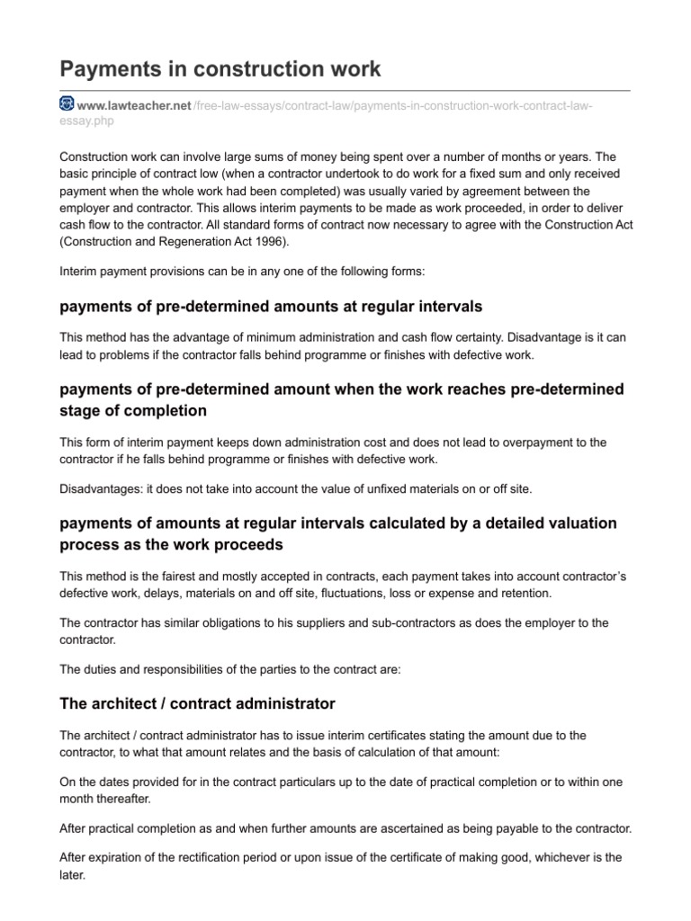Payments in Construction Work | PDF | Payments | Architect