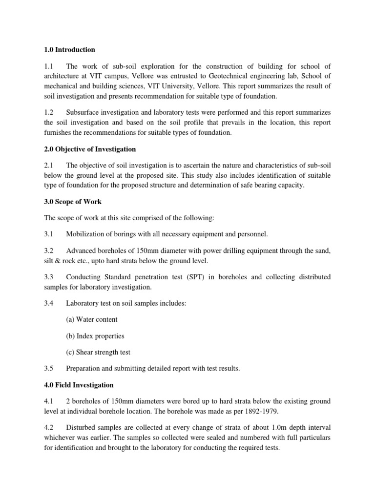 Soil Investigation Report for VIT Building | PDF | Natural Materials | Soil