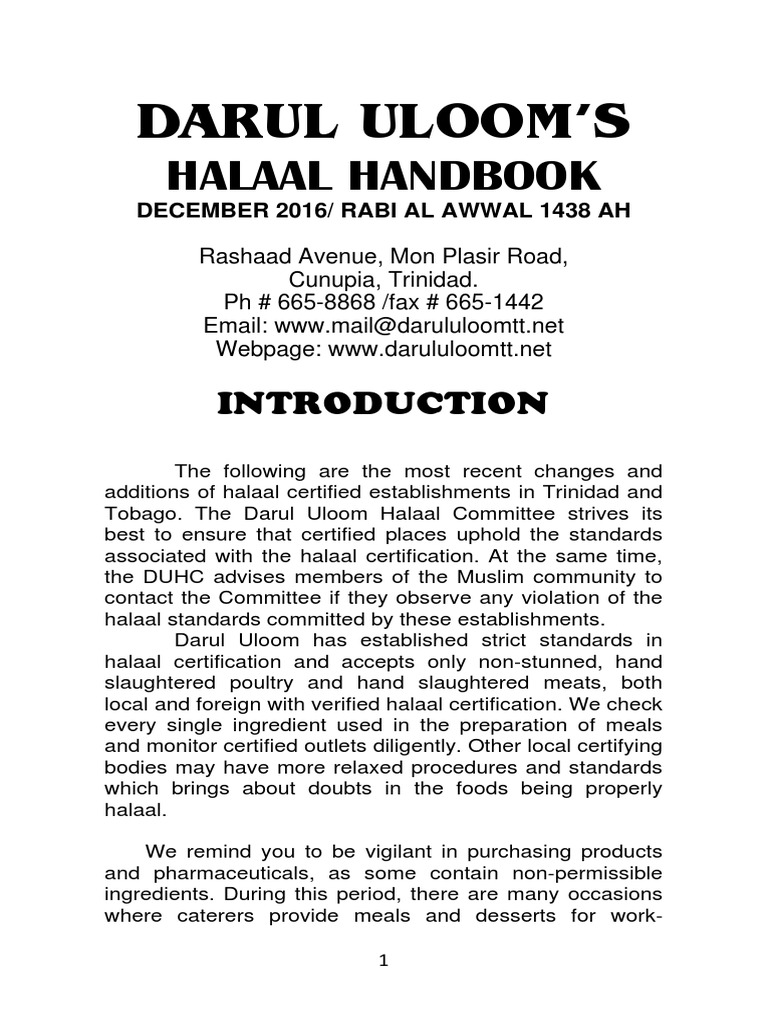 DARUL ULOOM Halaal Booklet December 2016 | PDF
