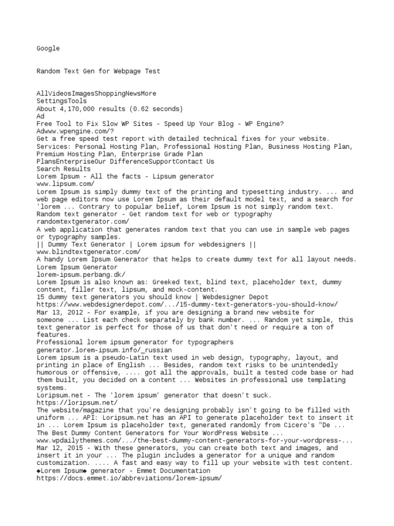 Random Text Gen for Webpage Test | Web Page | Page Layout