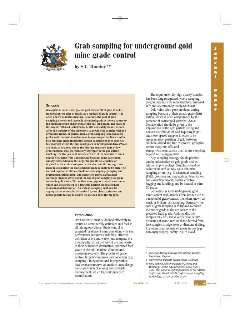 Grab Sampling For Underground Gold Mine Grade Control PDF | PDF | Gold | Mining