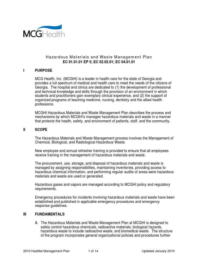 Hazmat Management Plan | PDF | Dangerous Goods | Hazardous Waste