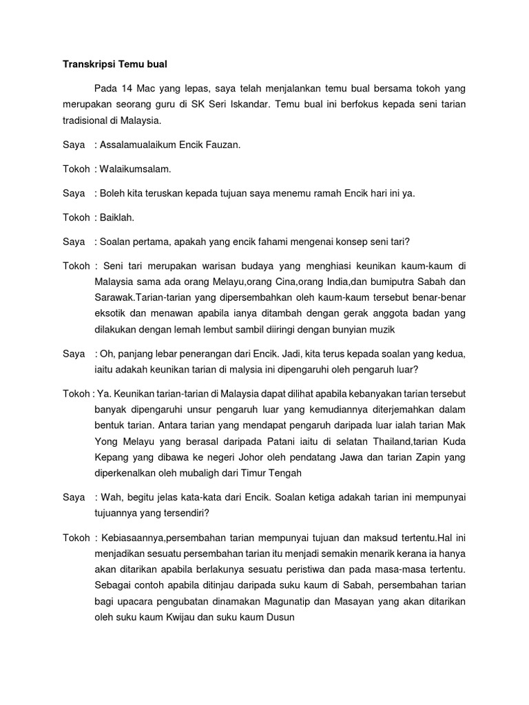 Transkripsi Temu Bual | PDF