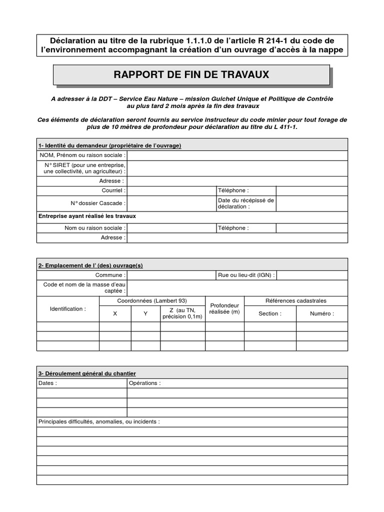 Modele de Rapport de Fin de Travaux PDF | PDF | Forage | La nature