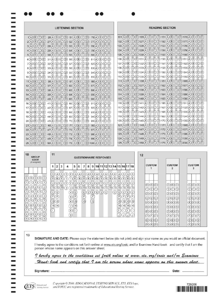 Answer Sheet Toeic Word