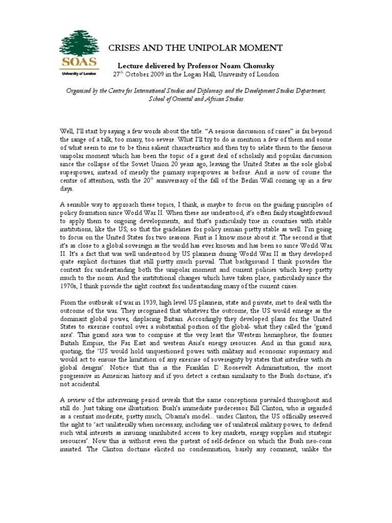 Crises and The Unipolar Moment - Noam Chomsky | PDF | Nato | New World ...