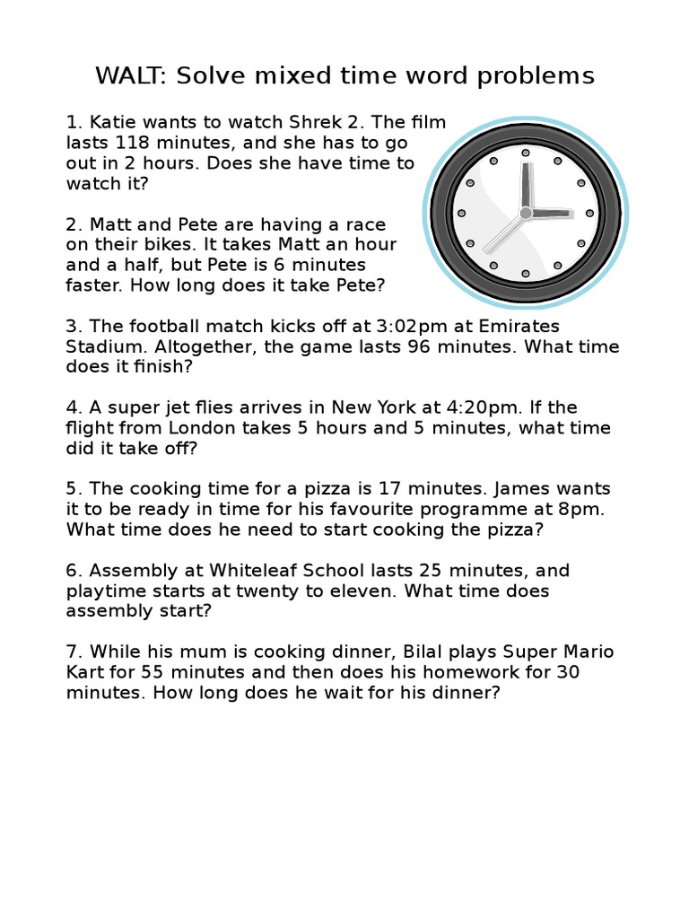 WALT: Solve Mixed Time Word Problems | PDF