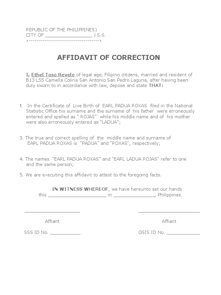 Affidavit of Correction | PDF