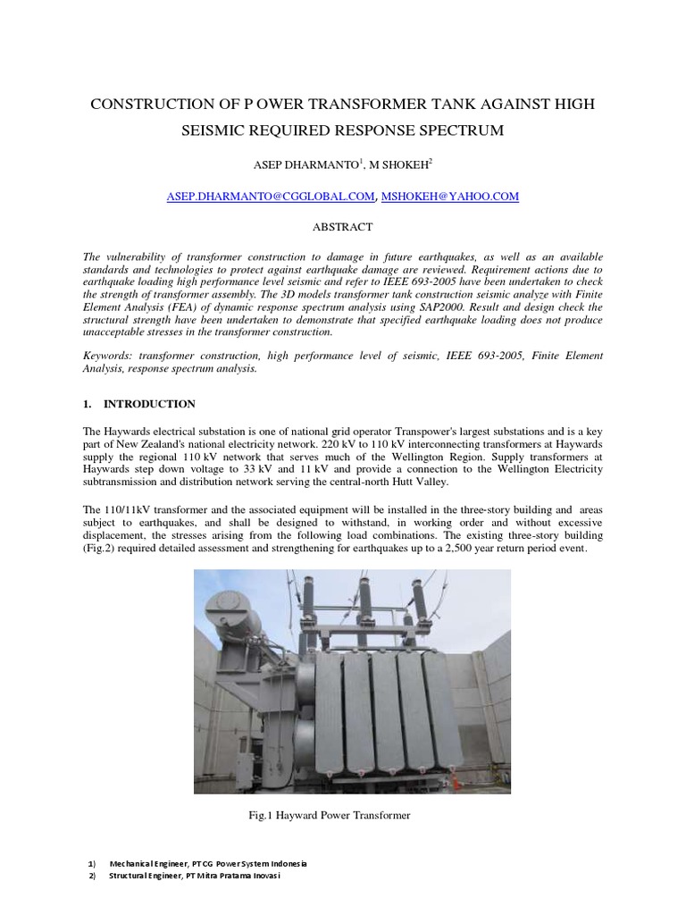 Seismic Requirement of Power Transformer | PDF | Normal Mode ...