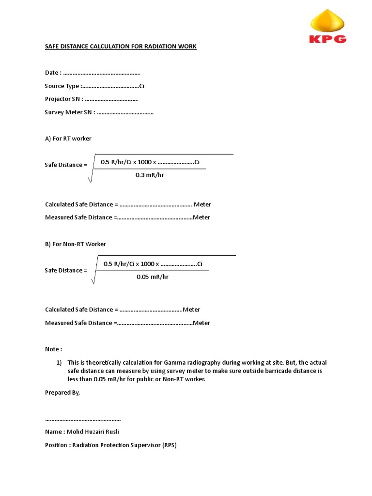 Safe Distance Calculation For Radiation Work | PDF