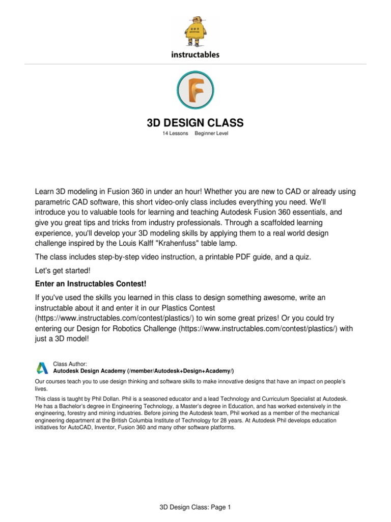 3D Design Class | PDF | 3 D Computer Graphics | Autodesk