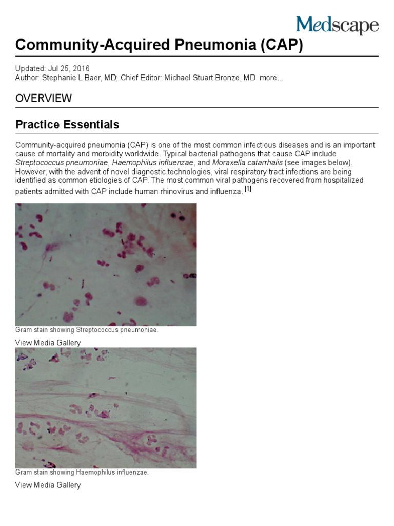 Community-Acquired Pneumonia (CAP): Practice Essentials, Overview ...