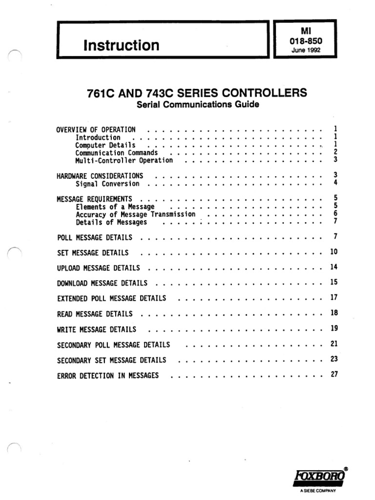 Foxboro - 761C and 743C - Serial Communications Guide (MI 018-850) | PDF