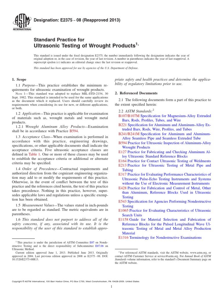 Astm E2375 | PDF | Nondestructive Testing | Ultrasound
