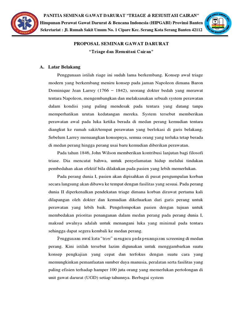 Proposal Triage Dan Resusitasi Cairan Hipgabi 2017 | PDF