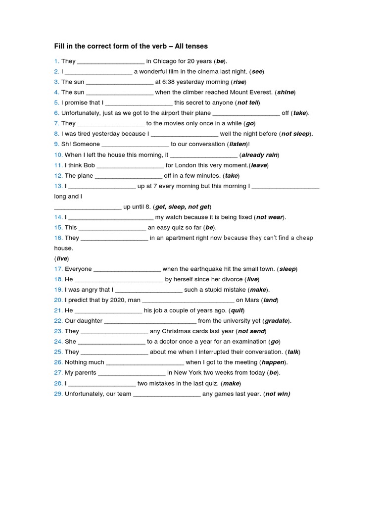 Fill in The Correct Form of The Verb | PDF