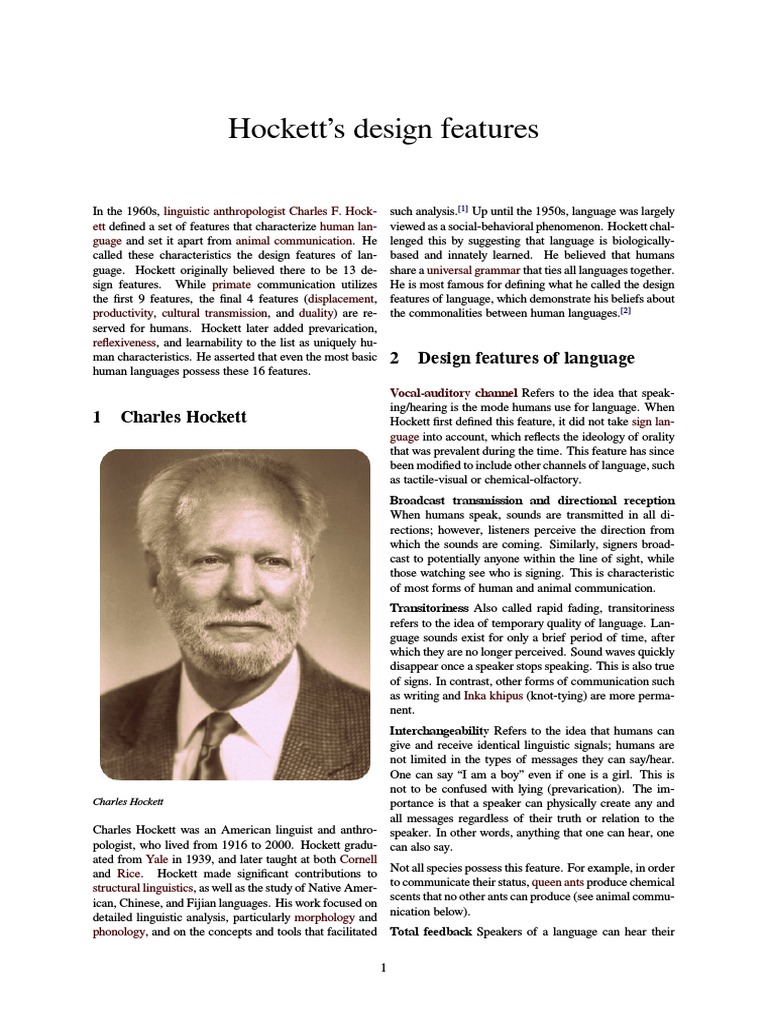 Hockett's Design Features | PDF | Human Communication | Interpersonal ...