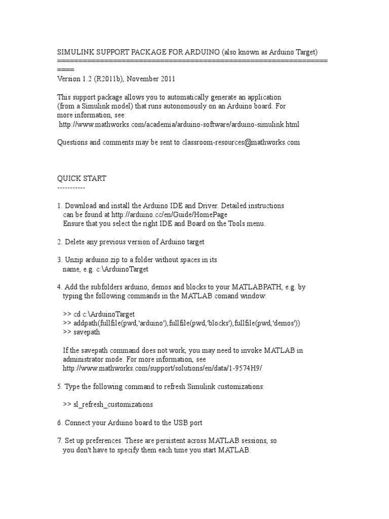 Simulink Support Package For Arduino Pdf Arduino Matlab