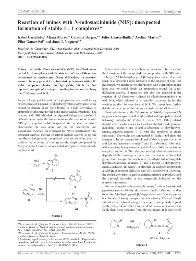 Reaction of Imines With N-Iodosuccinimide (NIS) : Unexpected Formation ...