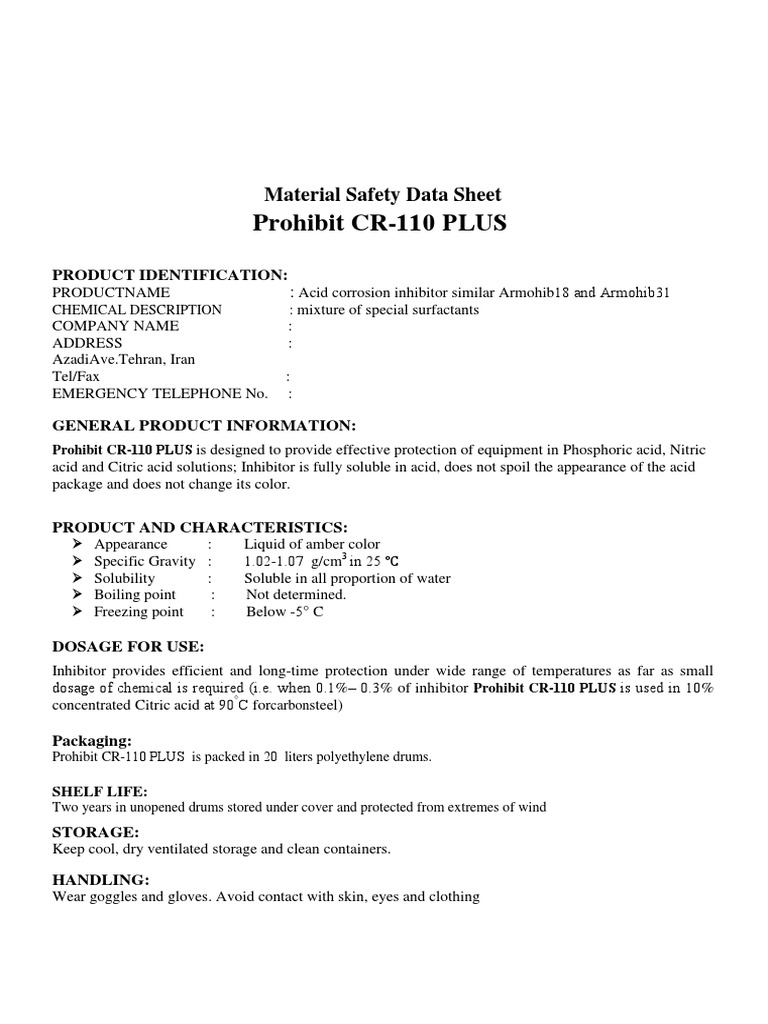 MSDS Prohibit CR-110 Plus | PDF