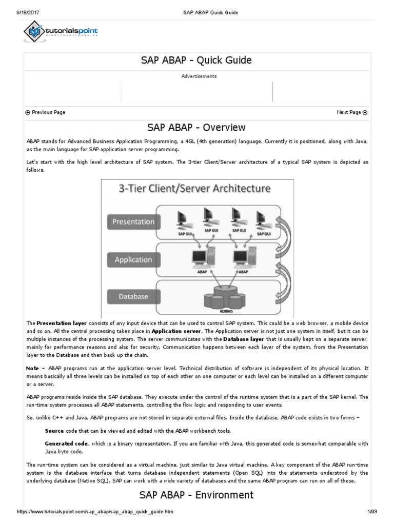 Sap Abap Quick Guide | PDF | Data Type | Control Flow Sap Abap Quick Guide | PDF | Data Type | Control Flow