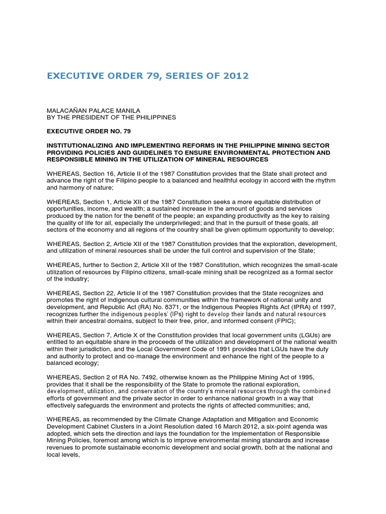 Executive Order 79 | PDF | Mining | Environmental Impact Assessment