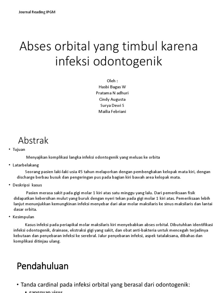 Abses Orbital Yang Timbul Karena Infeksi Odontogenik | PDF
