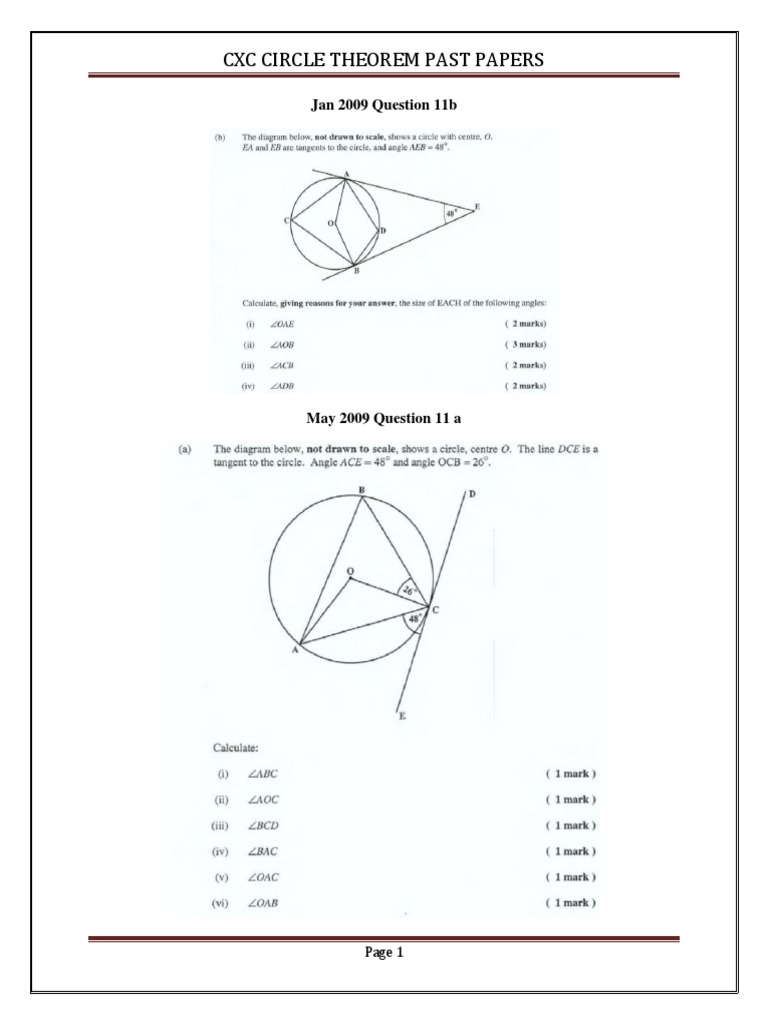 Circle Theorem CXC Past Papers | PDF