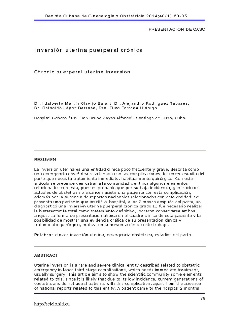 Inversión Uterina Puerperal Crónica | PDF | Parto | Vagina