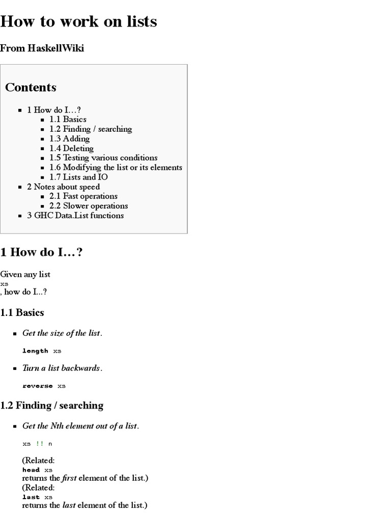 How To Work On Lists Haskellwiki Pdf Sequence Mathematical Concepts 6705