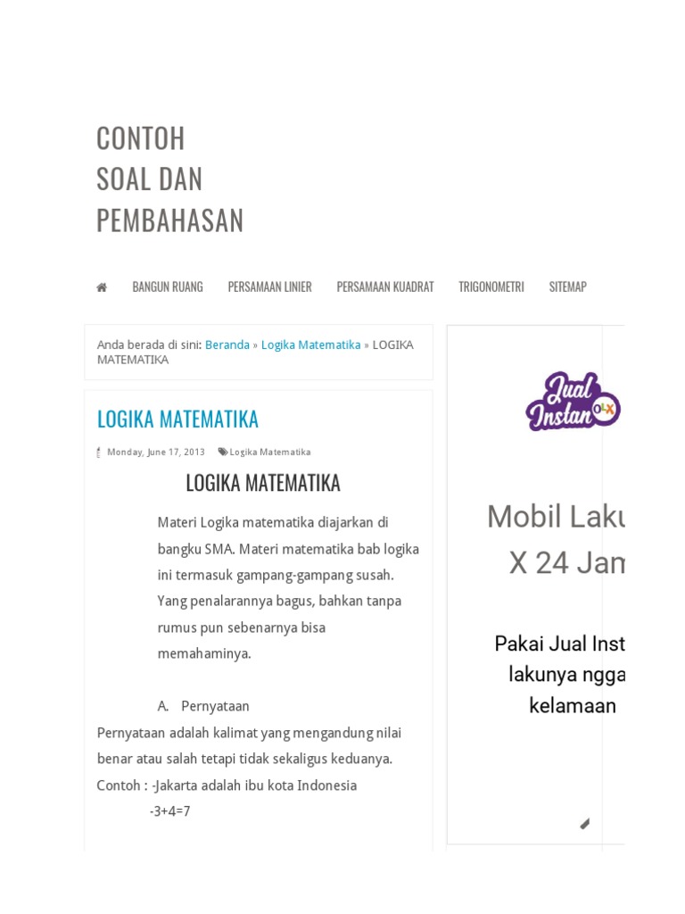 Contoh Soal Soal Dan Jawaban Logika Matematika