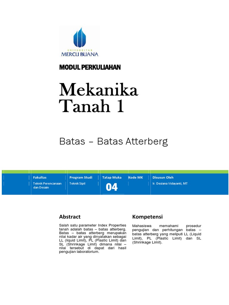 Modul 4 Batas - Batas Atterberg PDF | PDF