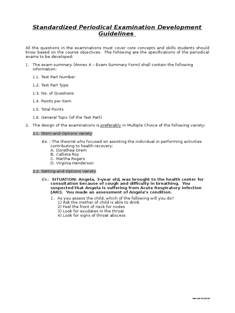 Standardized Periodical Examination Development Guidelines | PDF ...
