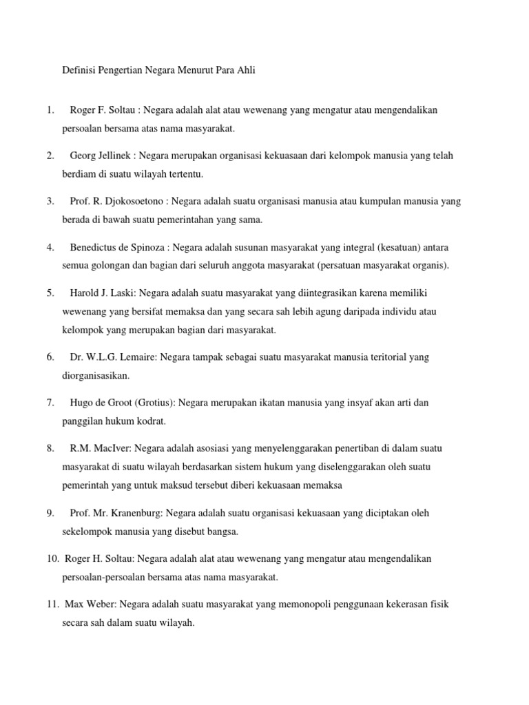 30 Definisi Pengertian Negara Menurut para Ahli | PDF