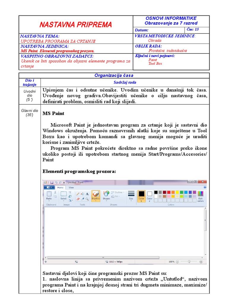 Priprema Nastave Za 7 Razred Informatike 15 Cas | PDF