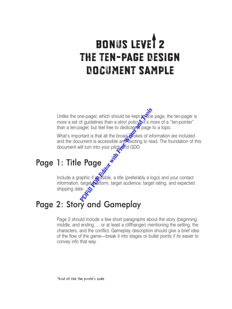 The Ten-Page Design Document Sample | PDF | Video Game Gameplay ...