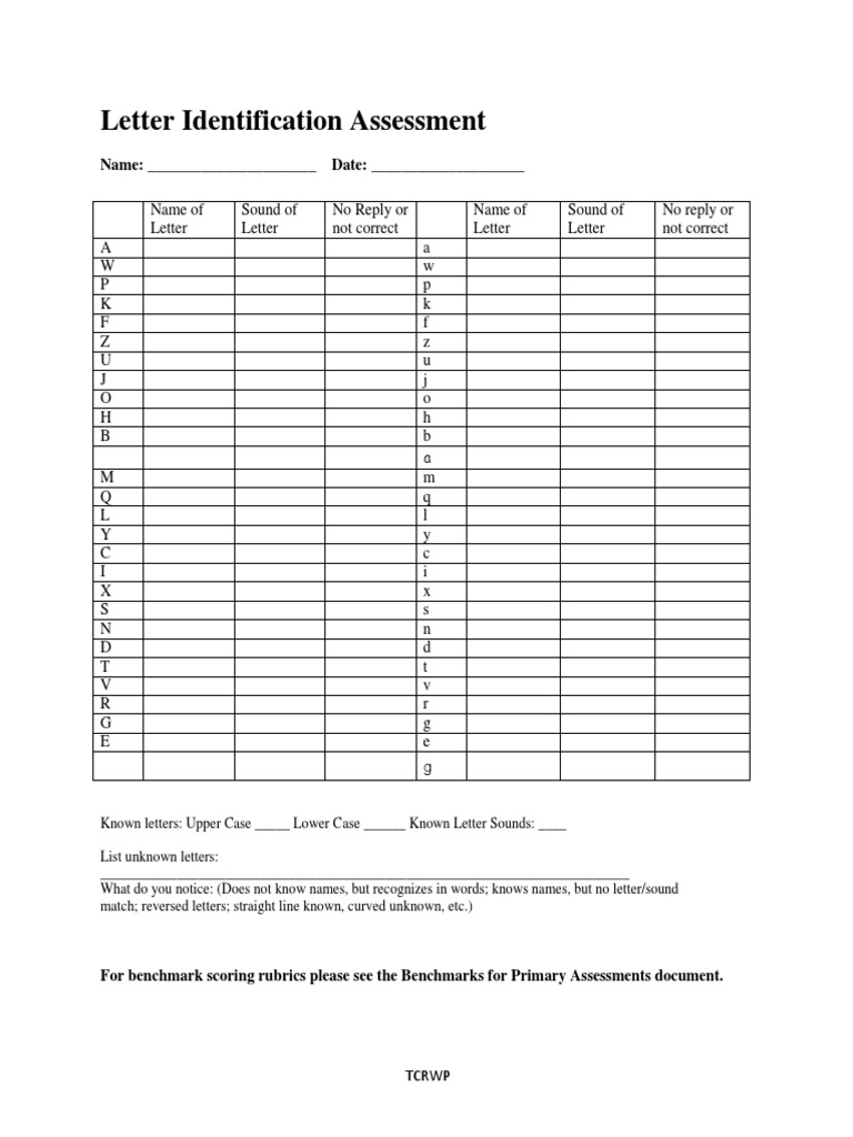 Letter Sound Identification Recording Form | PDF