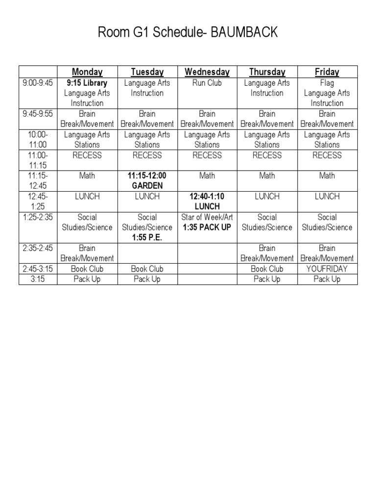 Room g1 Daily Schedule | PDF
