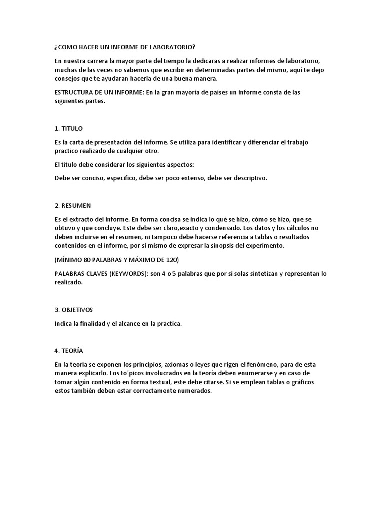 Como Hacer Un Informe De Laboratorio Laboratorios Teoría