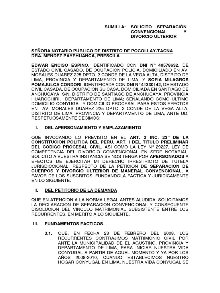 Escrito Notarial Divorcio | PDF