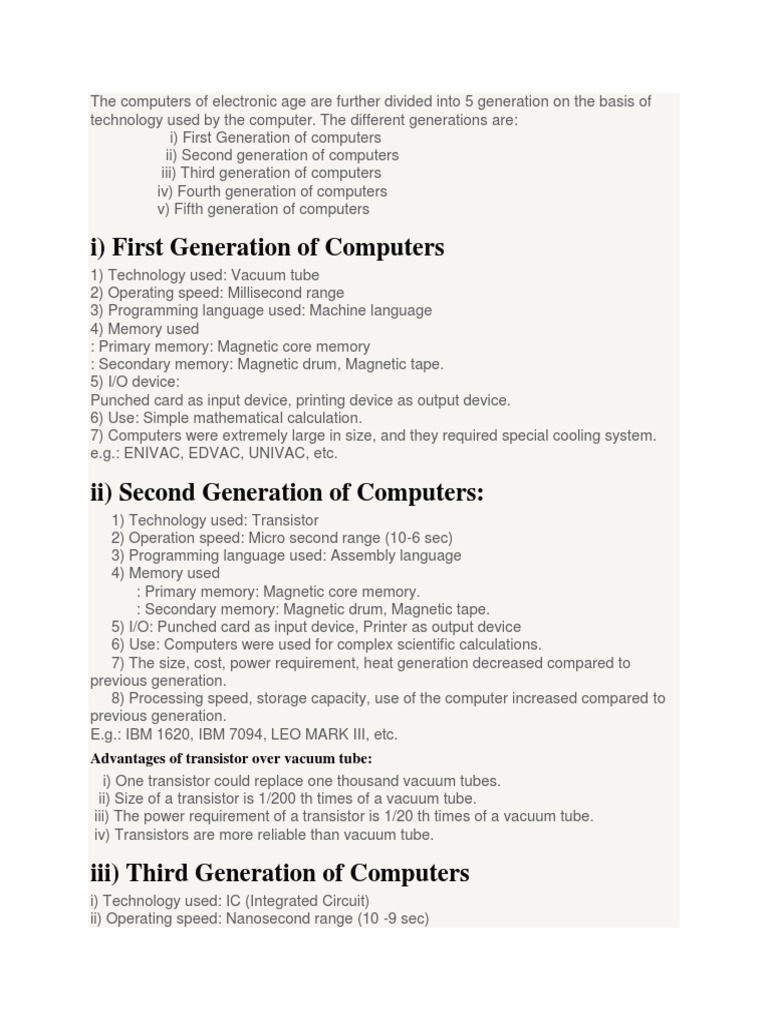 Generation of Computers | Download Free PDF | Integrated Circuit | Very ...