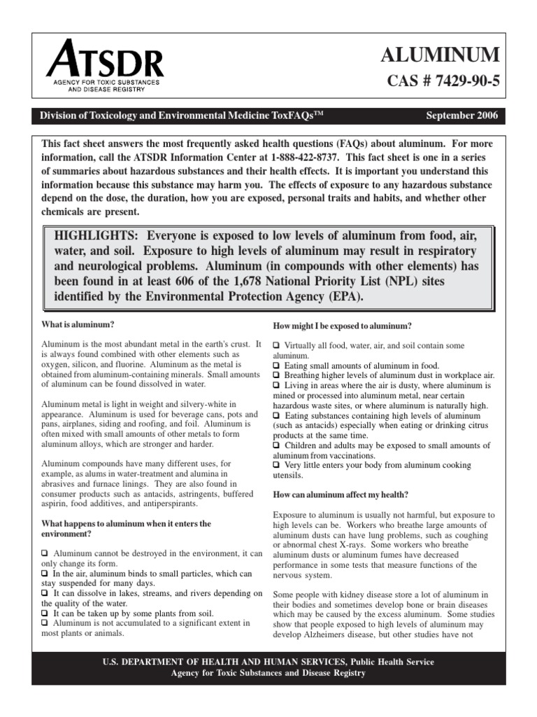ATSDR Allumimium | PDF | Aluminium | Wellness