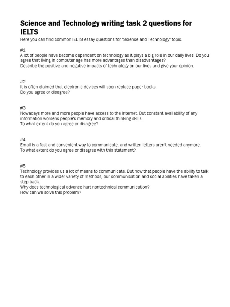 Science and Technology Writing Task 2 Questions For Ielts | PDF ...