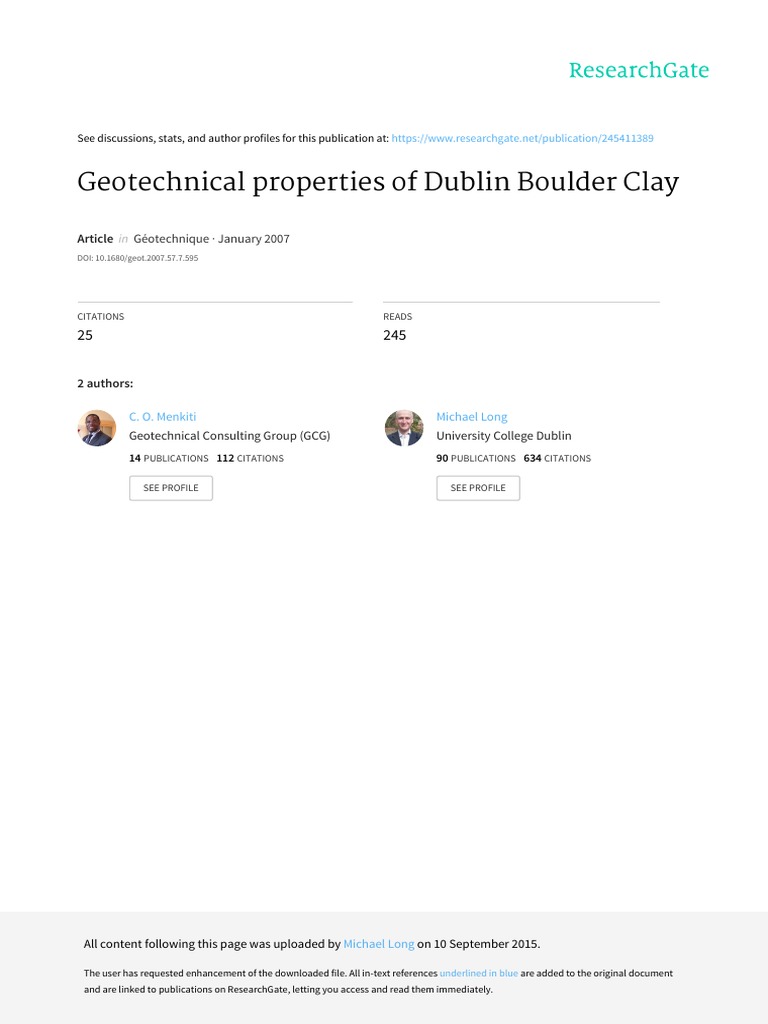 Geotechnical Properties of Dublin Boulder Clay | PDF | Clay | Porosity
