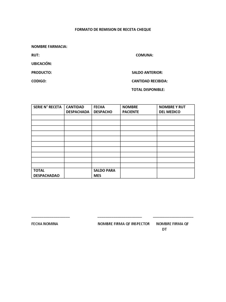 Formato de Remision de Receta Cheque | PDF