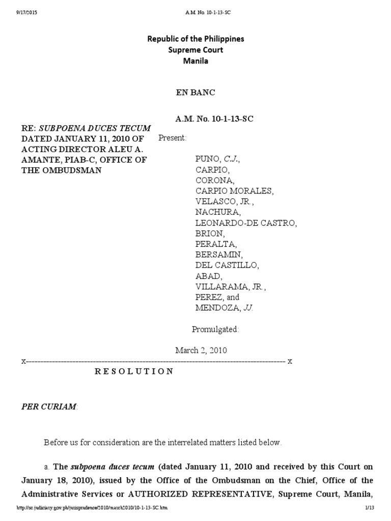In Re Subpoena Duces Tecum | PDF | Supreme Courts | Judgment (Law)