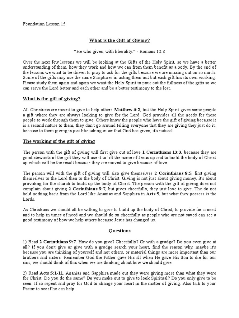Lesson 15 Gift of Giving | PDF | Gospel Of Matthew | Monotheism