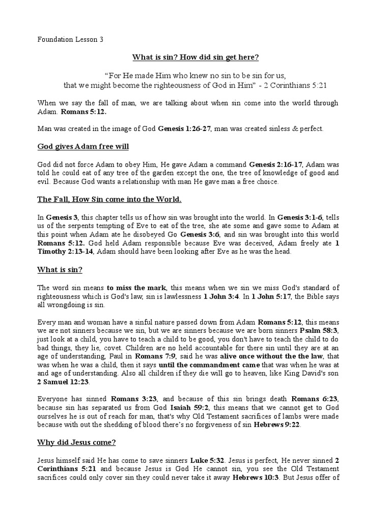 Lesson 3 What Is The Fall of Man | PDF | Adam | Sin