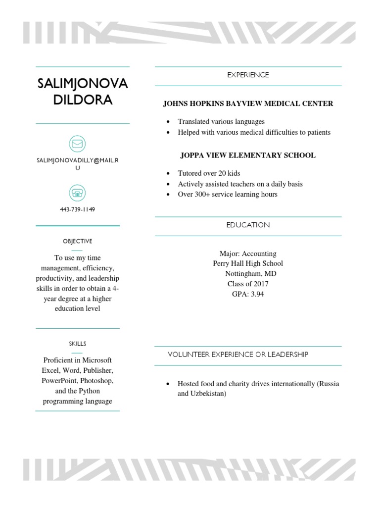 Dildora Resume Final | PDF | Behavior Modification | Cognition